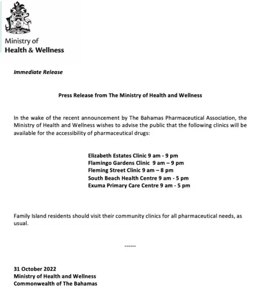 Ministry of Health and Wellness Official Press Release