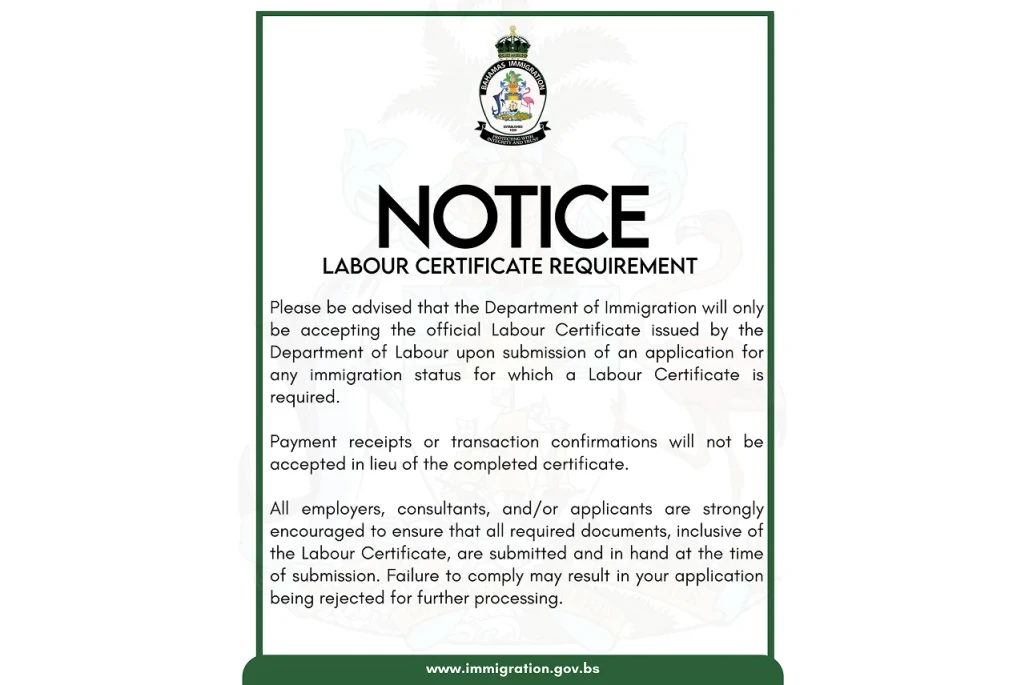 Notice from Department of Labour – Labour Certificate