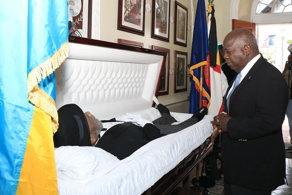 Prime Minister Philip Davis pays respects to the late Rodney