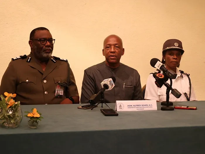 Minister Sears updates Immigration and NIB staff in Grand Ba